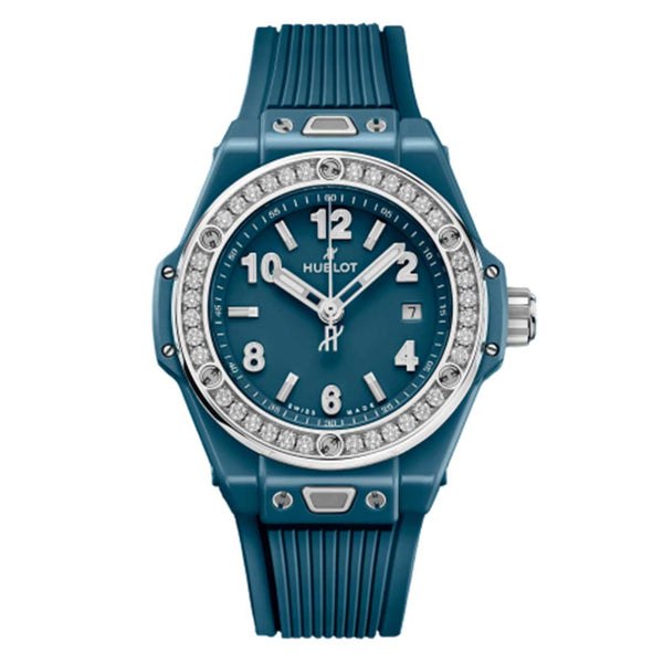 HUBLOT, BIG BANG ONE CLICK PETROL BLUE CERAMIC DIAMONDS – ATAMIAN WATCHES
